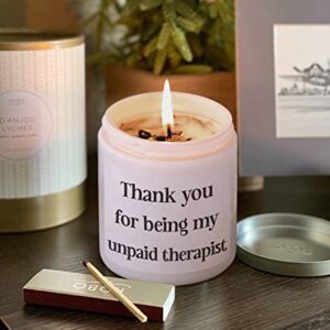 Thank You for Being My Unpaid Therapist, Friendship Gifts, Birthday Friend Gifts for Her, Coworker, Vanilla&Lavender Scented Candles with Crystal