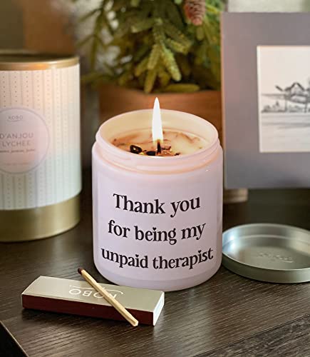 Thank You for Being My Unpaid Therapist, Friendship Gifts, Birthday Friend Gifts for Her, Coworker, Vanilla&Lavender Scented Candles with Crystal