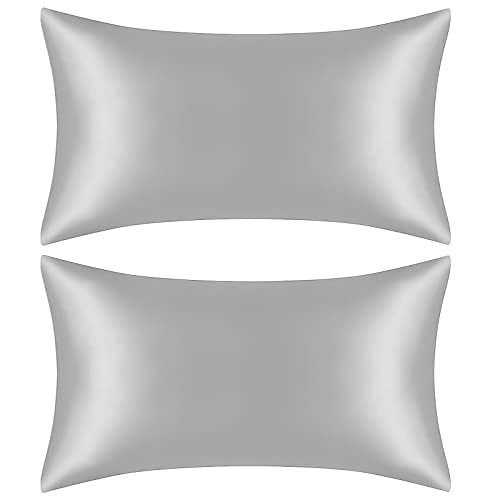 Satin Pillowcase, DIGHEIGG Silk Pillowcase for Hair and Skin, Pillow Cases for Sleeping Set of 2 with Envelope Closure (Dark Grey, 20 ×30 inches)