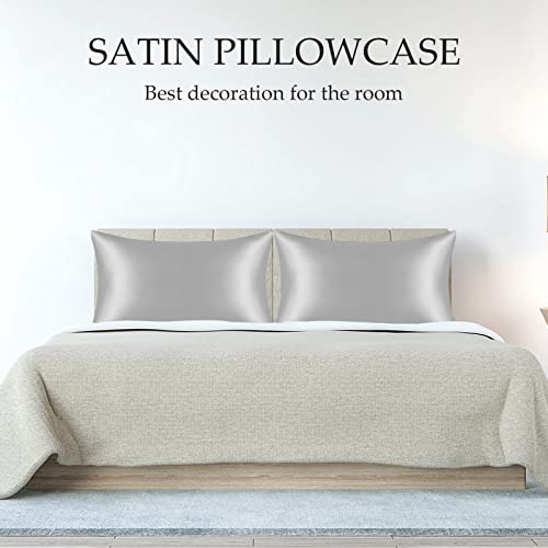 Satin Pillowcase, DIGHEIGG Silk Pillowcase for Hair and Skin, Pillow Cases for Sleeping Set of 2 with Envelope Closure (Dark Grey, 20 ×30 inches)