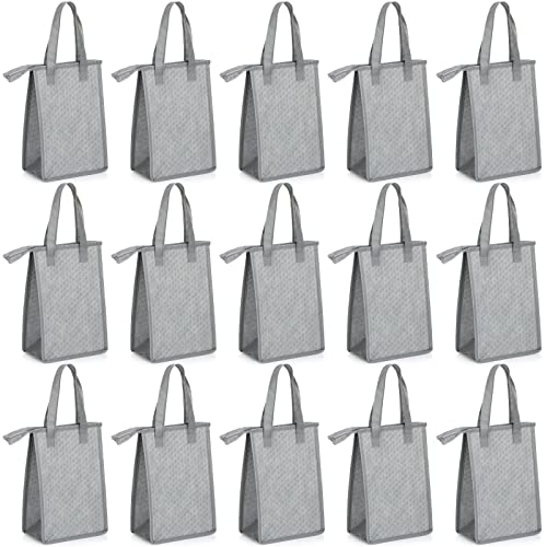 Nuogo 15 Pieces Insulated Lunch Bags Grey Cooler Lunch Tote Bag Bulk with Zipper Thermal Leakproof Lunch Bags for Women Men Work Office Kids School Travel Picnic