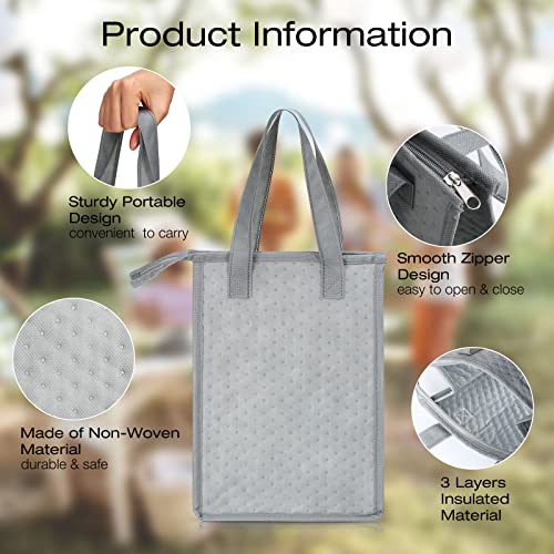 Nuogo 15 Pieces Insulated Lunch Bags Grey Cooler Lunch Tote Bag Bulk with Zipper Thermal Leakproof Lunch Bags for Women Men Work Office Kids School Travel Picnic