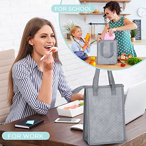 Nuogo 15 Pieces Insulated Lunch Bags Grey Cooler Lunch Tote Bag Bulk with Zipper Thermal Leakproof Lunch Bags for Women Men Work Office Kids School Travel Picnic