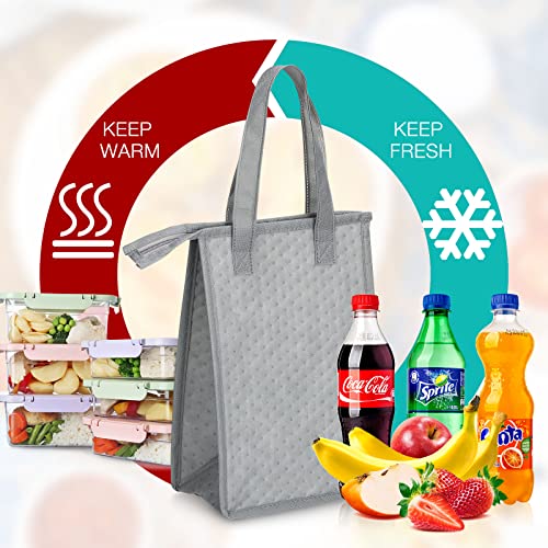 Nuogo 15 Pieces Insulated Lunch Bags Grey Cooler Lunch Tote Bag Bulk with Zipper Thermal Leakproof Lunch Bags for Women Men Work Office Kids School Travel Picnic