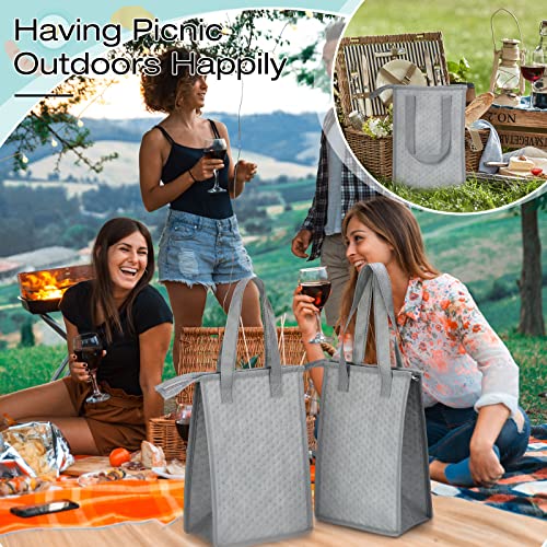 Nuogo 15 Pieces Insulated Lunch Bags Grey Cooler Lunch Tote Bag Bulk with Zipper Thermal Leakproof Lunch Bags for Women Men Work Office Kids School Travel Picnic