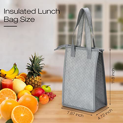 Nuogo 15 Pieces Insulated Lunch Bags Grey Cooler Lunch Tote Bag Bulk with Zipper Thermal Leakproof Lunch Bags for Women Men Work Office Kids School Travel Picnic