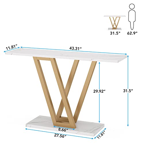 Tribesigns Gold Console Table, Modern Hallway Table for Entryway, 43 Inch Entryway Tables Narrow Sofa Table for Living Room, Stable Metal Frame & Easy Assemble, Faux Marble White