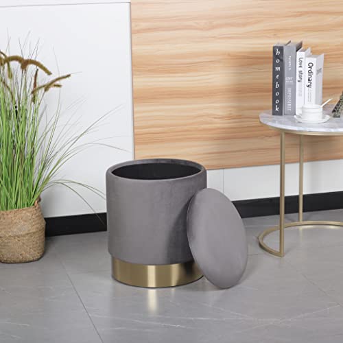 SOFT ASS Round Storage Ottoman Velvet Upholstered Stool Footrest with Gold Metal Base for Living Room Bedroom Entrance Coffee Table (Dark Grey4, Large)