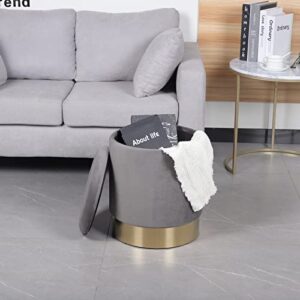 SOFT ASS Round Storage Ottoman Velvet Upholstered Stool Footrest with Gold Metal Base for Living Room Bedroom Entrance Coffee Table (Dark Grey4, Large)