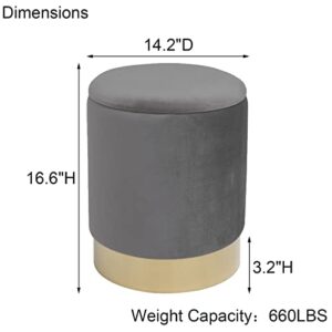 SOFT ASS Round Storage Ottoman Velvet Upholstered Stool Footrest with Gold Metal Base for Living Room Bedroom Entrance Coffee Table (Dark Grey4, Large)