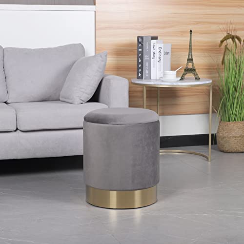 SOFT ASS Round Storage Ottoman Velvet Upholstered Stool Footrest with Gold Metal Base for Living Room Bedroom Entrance Coffee Table (Dark Grey4, Large)