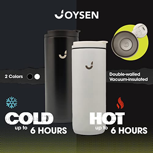 JOYSEN 16 oz Insulated Tumbler with Spill Proof Lid, Keeps Beverages Hot or Cold for Hours, Ideal for Commuters, Reusable Stainless Steel, Double Wall (White)