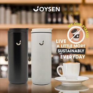 JOYSEN 16 oz Insulated Tumbler with Spill Proof Lid, Keeps Beverages Hot or Cold for Hours, Ideal for Commuters, Reusable Stainless Steel, Double Wall (White)