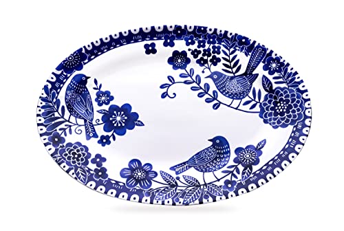 Sonemone 14 inch Blue Bird Serving Platter, Ceramic Oval Serving Plates for Entertaining Party Restaurant, Turkey, Dishwasher & Microwave Safe