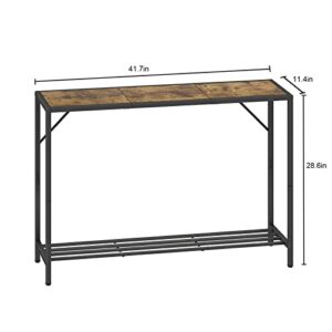 LAATOOREE Console Table, 41.7" Industrial Entryway Table with Shelf, Narrow Sofa Table for Hallway, Entrance Hall, Foyer, Corridor, Living Room - Wood Look Metal Frame - Rustic Brown