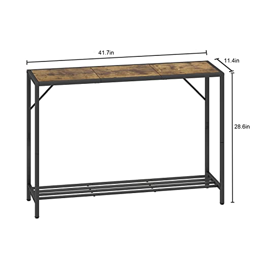 LAATOOREE Console Table, 41.7" Industrial Entryway Table with Shelf, Narrow Sofa Table for Hallway, Entrance Hall, Foyer, Corridor, Living Room - Wood Look Metal Frame - Rustic Brown