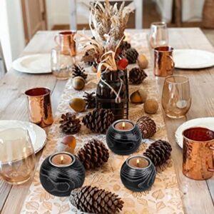 Vixdonos Wood Rustic Tea Light Candle Holder Set of 3 Black Round Votive Candle Holders with Elegant Carved Tree Texture