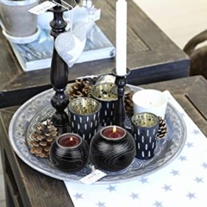 Vixdonos Wood Rustic Tea Light Candle Holder Set of 3 Black Round Votive Candle Holders with Elegant Carved Tree Texture