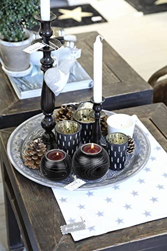 Vixdonos Wood Rustic Tea Light Candle Holder Set of 3 Black Round Votive Candle Holders with Elegant Carved Tree Texture