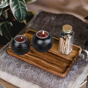 Vixdonos Wood Rustic Tea Light Candle Holder Set of 3 Black Round Votive Candle Holders with Elegant Carved Tree Texture