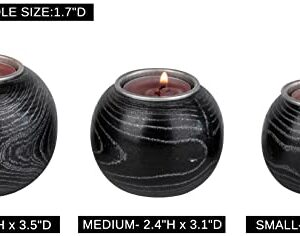 Vixdonos Wood Rustic Tea Light Candle Holder Set of 3 Black Round Votive Candle Holders with Elegant Carved Tree Texture