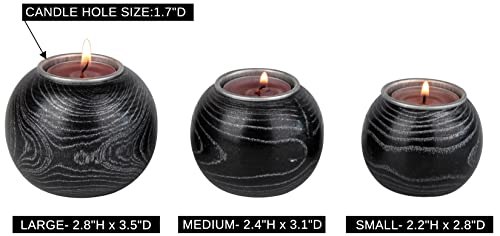 Vixdonos Wood Rustic Tea Light Candle Holder Set of 3 Black Round Votive Candle Holders with Elegant Carved Tree Texture