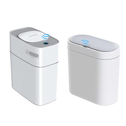 JOYBOS 2 Pack Touchless Bathroom Trash Cans and Waterproof Motion Sensor Small Automatic Bagging Garbage Can with Lid