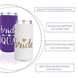 PartyGifts&Beyond 10Packs Bridesmaid Can Cooler, Bride Squad Can Sleeve for Bachelorette Party Decoration slim can koozies(Purple)