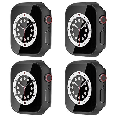 4 Pack Jeluse Case Compatible with Apple Watch Series 8/7 45mm, Built-in Tempered Glass Screen Protector, Hard PC Bumper Scratch Resistant Full Protective Touch Sensitive iWatch 45mm Cover