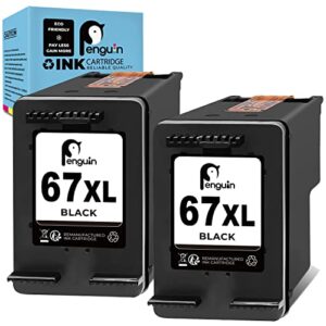 penguin 67xl ink cartridge for hp printers high yield work with hp 67 xl deskjet 2755 2700 4155 2752 2723e 4133e deskjet plus 4152 envy 6055 6052 envy pro 6458 6452 printer 2 black combo pack