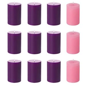 HOSVOT 2x3 Pillar Candles, Advent Candles, Purple Pillar Candles, 12 Packs Pillar Candles Bulks, 2 Inch Pillar Candles for Christmas, Party, Home Decor