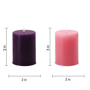 HOSVOT 2x3 Pillar Candles, Advent Candles, Purple Pillar Candles, 12 Packs Pillar Candles Bulks, 2 Inch Pillar Candles for Christmas, Party, Home Decor