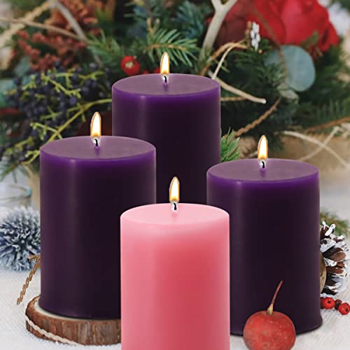 HOSVOT 2x3 Pillar Candles, Advent Candles, Purple Pillar Candles, 12 Packs Pillar Candles Bulks, 2 Inch Pillar Candles for Christmas, Party, Home Decor