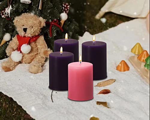 HOSVOT 2x3 Pillar Candles, Advent Candles, Purple Pillar Candles, 12 Packs Pillar Candles Bulks, 2 Inch Pillar Candles for Christmas, Party, Home Decor