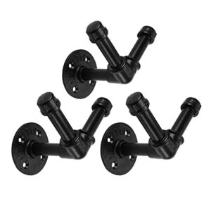 home tzh bathroom towel hooks for hanging 3 pack vintage industrial pipe towel holder black wall mounted heavy duty hook decorative for farmhouse kitchen (3, black)