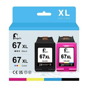 penguin 67xl ink cartridge for hp printers high yield work with hp 67 xl deskjet 2755 2700 4155 2752 2723e 4133e deskjet plus 4152 envy 6055 6052 envy pro 6458 printer 1 black and 1 color combo pack