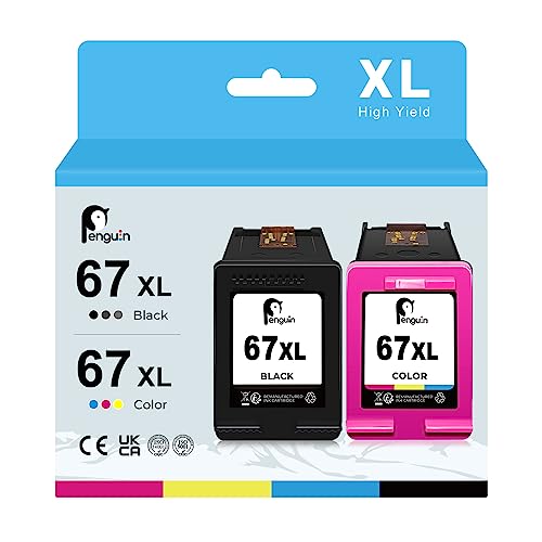 Penguin 67XL Ink Cartridge for HP Printers High Yield Work with HP 67 XL Deskjet 2755 2700 4155 2752 2723e 4133e Deskjet Plus 4152 Envy 6055 6052 Envy Pro 6458 Printer 1 Black and 1 Color Combo Pack