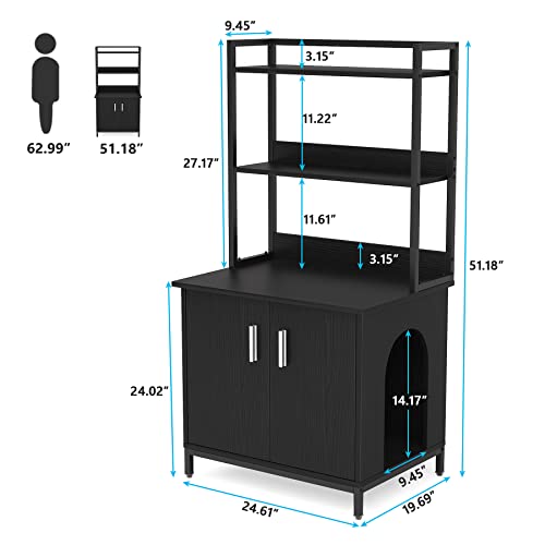 Tribesigns Litter Box Enclosure, Industrial Cat Cabinet with Shelves and Doors, Wood Pet Crate Hidden Cat Washroom for Most of Litter Box, Indoor Cat House Furniture, Black