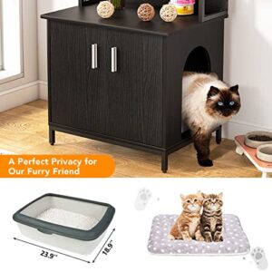 Tribesigns Litter Box Enclosure, Industrial Cat Cabinet with Shelves and Doors, Wood Pet Crate Hidden Cat Washroom for Most of Litter Box, Indoor Cat House Furniture, Black