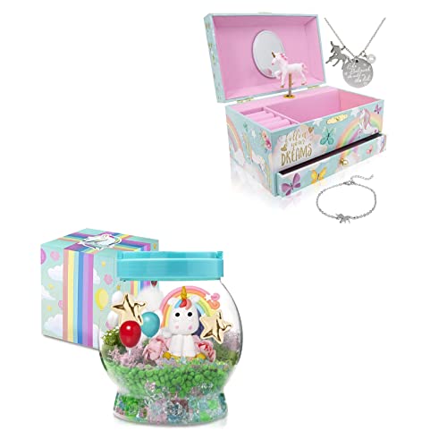 Unicorn Jewelry Box for Girls and DIY Light Up Unicorn Terrarium Kit for Kids