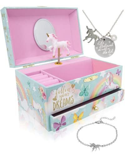 Unicorn Jewelry Box for Girls and DIY Light Up Unicorn Terrarium Kit for Kids