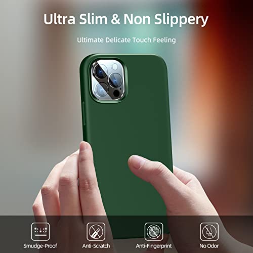 Dssairo [5 in 1 for iPhone 13 Pro Max Case 6.7 inch, with 2 Pack Screen Protector + 2 Pack Camera Lens Protector, Liquid Silicone Ultra Slim Shockproof Protective Phone Case (Alpine Green)………