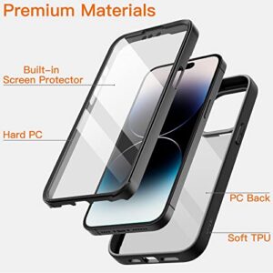 JETech Case for iPhone 14 Pro Max 6.7-Inch (NOT for iPhone 14 Pro 6.1-Inch) with Built-in Screen Protector Anti-Scratch, 360 Degree Full Body Rugged Phone Cover Clear Back (Black)