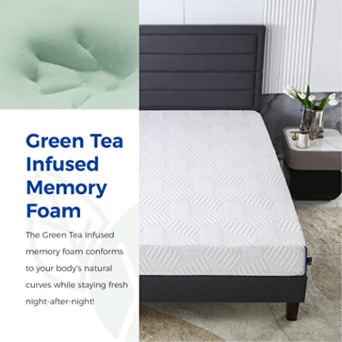 MLILY EGO Blue 8 Inch Twin Memory Foam Mattress, Bed in a Box, Green Tea and Cooling Gel Infused, CertiPUR-US Certified, Made in USA, Medium-Firm, 38”x75”x8”, White