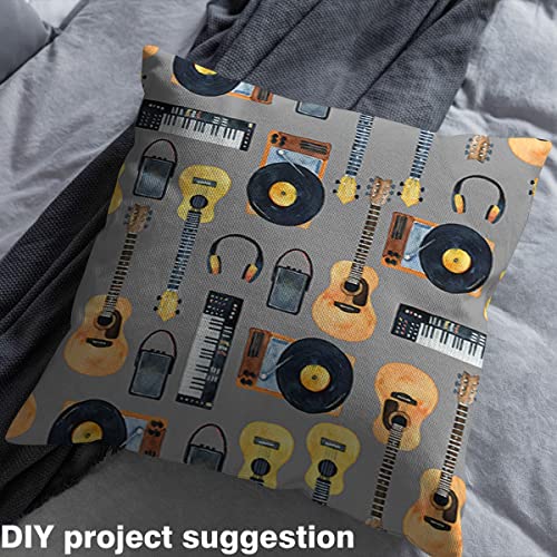 Music Fabric by The Yard, Musical Instruments Upholstery Fabric, Guitar Record Decorative Fabric, Headphones Speaker Indoor Outdoor Fabric, Hippie DIY Art Waterproof Fabric, Yellow Black, 1 Yard