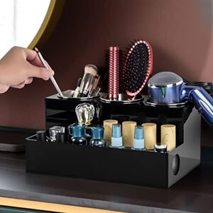 Sequpr Bathroom Blow Dryer Holder Black Vanity Organizers and Storage Stand, Acrylic Hair Tool Table Organizer Counter for Hairdryer, Makeup Brush, Toiletries