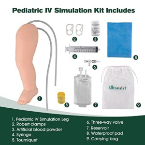 Ultrassist Pediatric IV Simulation Leg Kit, Pediatric IV and Phlebotomy Practice Kit for IV Training, Venipuncture Skills, Injection Practice, Clinical Nursing Training