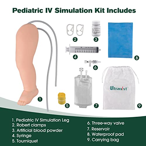 Ultrassist Pediatric IV Simulation Leg Kit, Pediatric IV and Phlebotomy Practice Kit for IV Training, Venipuncture Skills, Injection Practice, Clinical Nursing Training