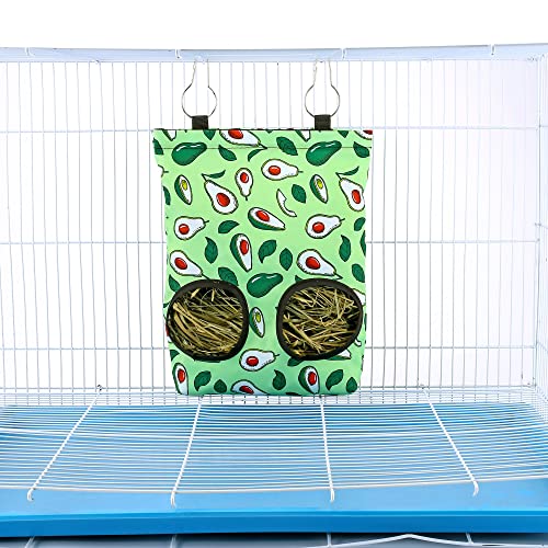 Filhome Rabbit Hay Feeder Bag, Bunny Hay Feeder Storage with 2 Holes for Rabbit Cat Small Pets(Green)