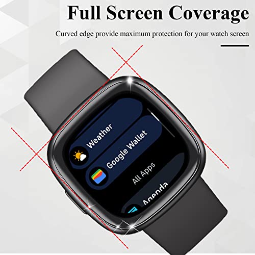 YMHML [2 Pack] Compatible for Fitbit Versa 4 / Versa 3 / Fitbit Sense 2 / Sense Screen Protector Tempered Glass, [Upgrade 3D Curved Full Coverage Film] Waterproof Anti-Scratch for Fitbit Accessories